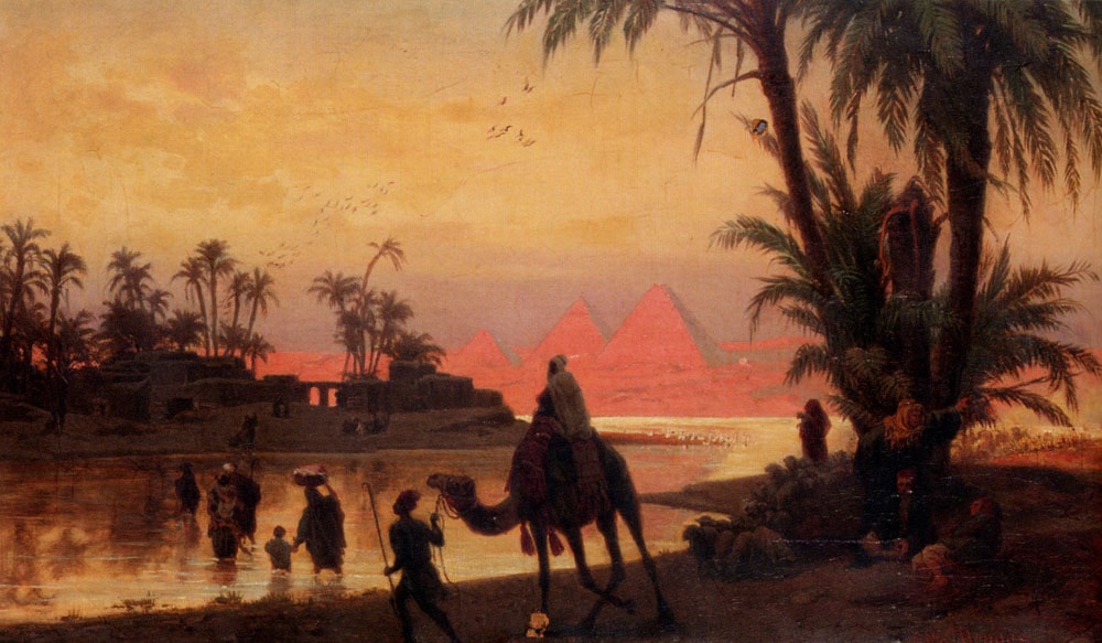The River Nile With The Gizeh Pyramids by Otto Johann Heinrich Heyden ...