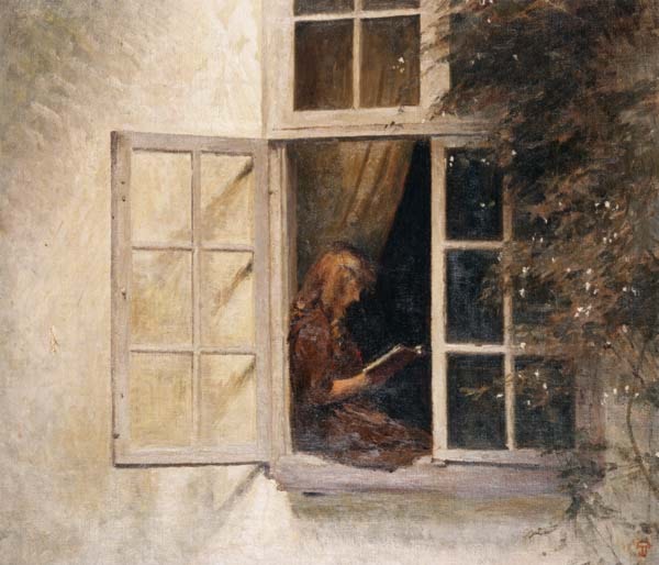 Girl Reading at the Window by Peter Vilhelm Ilsted - Art Renewal Center