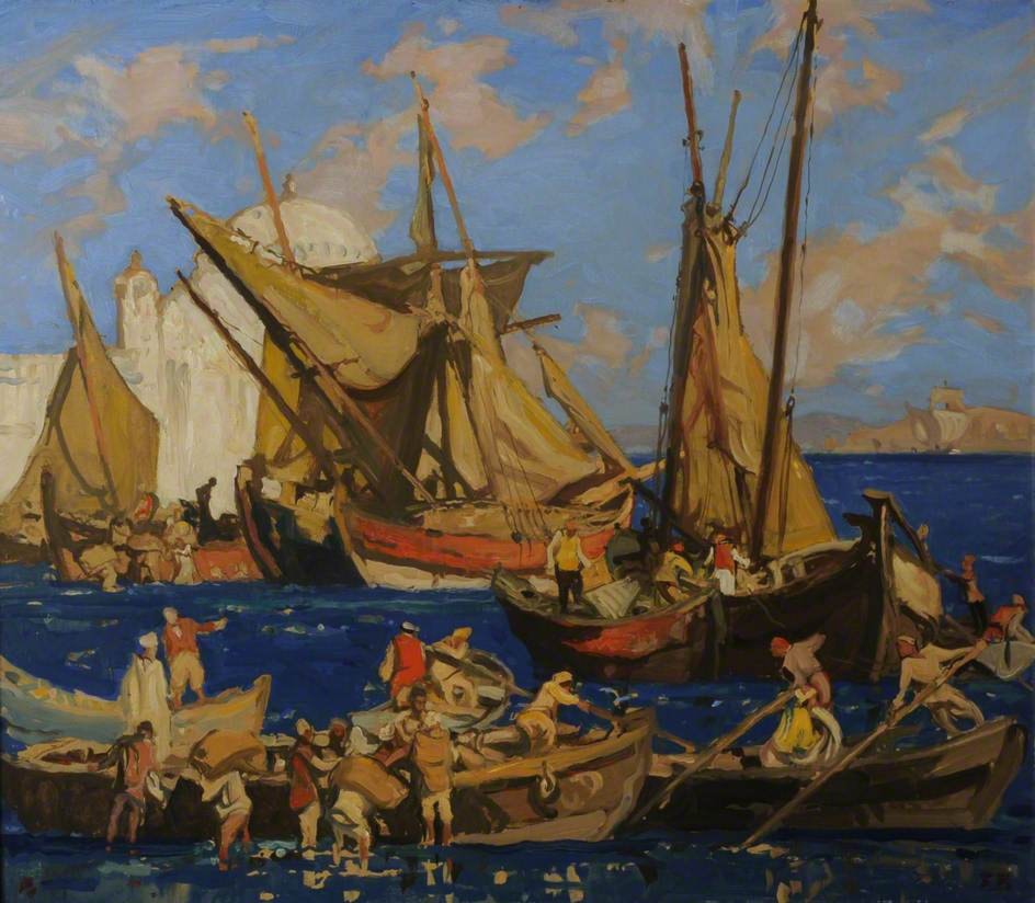 Dhows Loading by Sir Frank Brangwyn, R.A. - Art Renewal Center