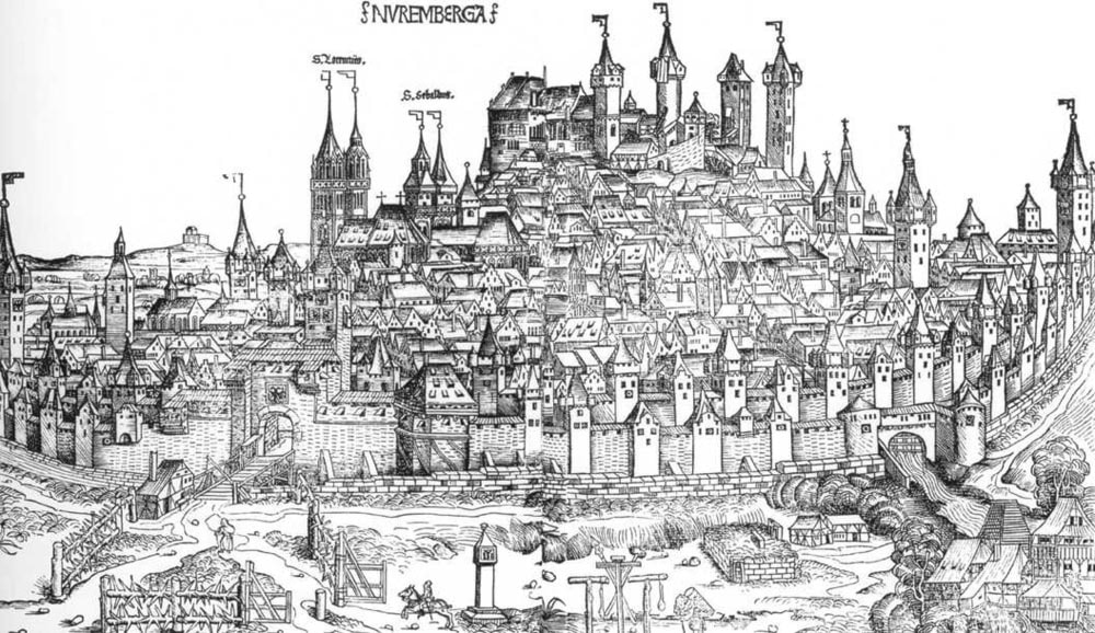 Nuremberg Chronicle, Page 100: View of the city of Nuremberg by Hartman ...