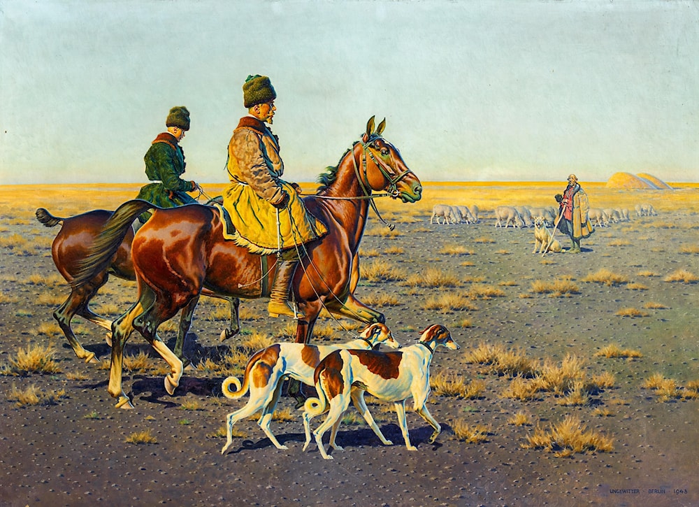 Cossack Riders with Their Hunting Dogs by Hugo Ungewitter - Art Renewal ...