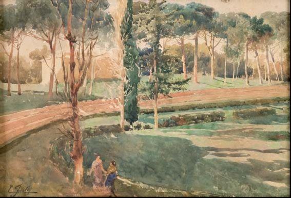 Piazza di Siena con signore by Ettore Forti - Art Renewal Center