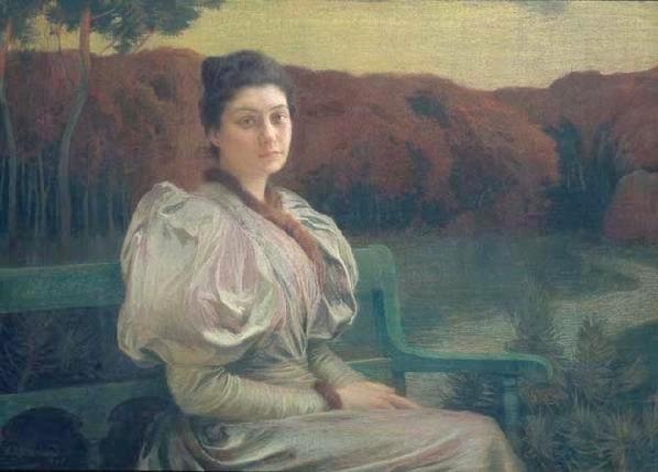 Portrait of Louise Galtier-Boissiere by Marie Auguste Emile Rene Menard ...