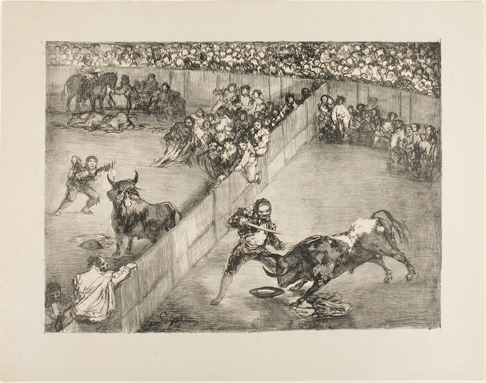 Bullfight in a divided ring, from The Bulls of Bordeaux by Francisco de ...