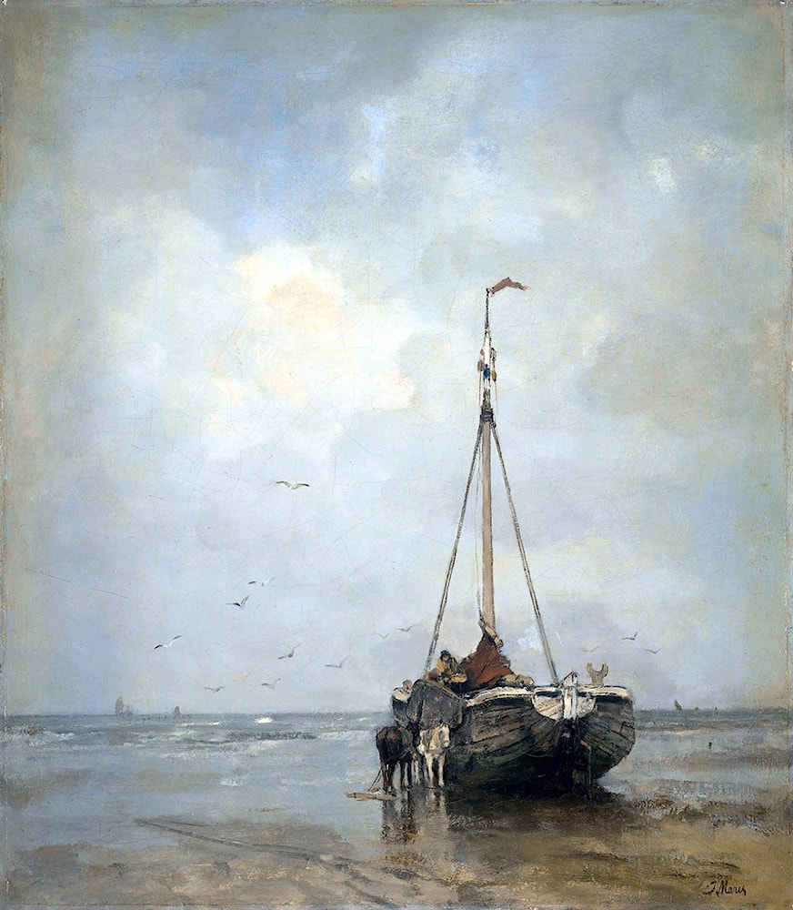 Buff-bowed Fishing Boat on the Beach at Scheveningen by Jacob Henricus ...