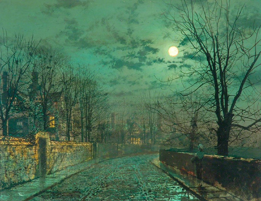 Moonlight Scene near Leeds by John Atkinson Grimshaw - Art Renewal Center