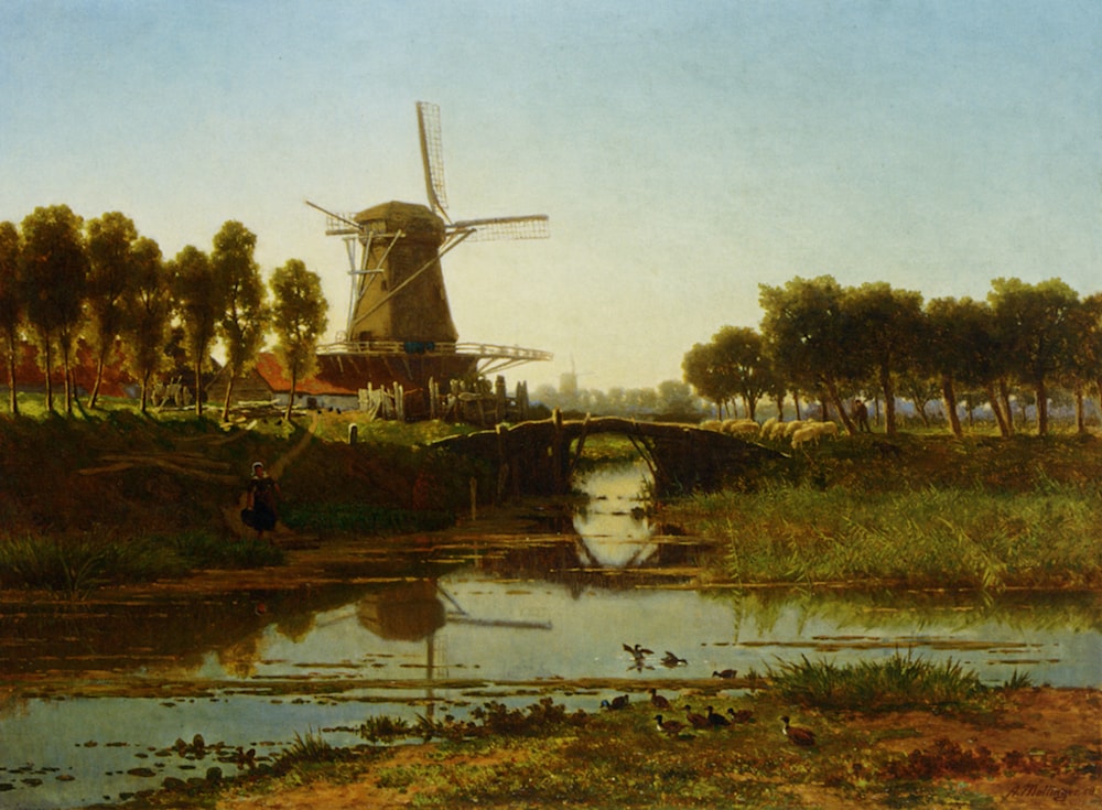 ARC / A Windmill in a Summer Landscape by Gerrit Alexander Godart Mollinger