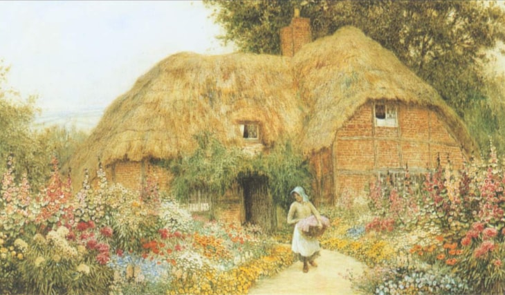 Woman By a Cottage by Arthur Claude Strachan - Art Renewal Center