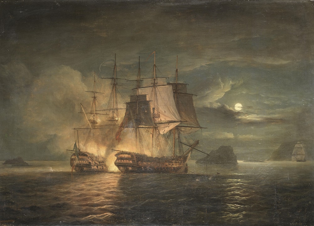 The French '74 Hercule Surrendering to HMS Mars off Brest by Thomas ...