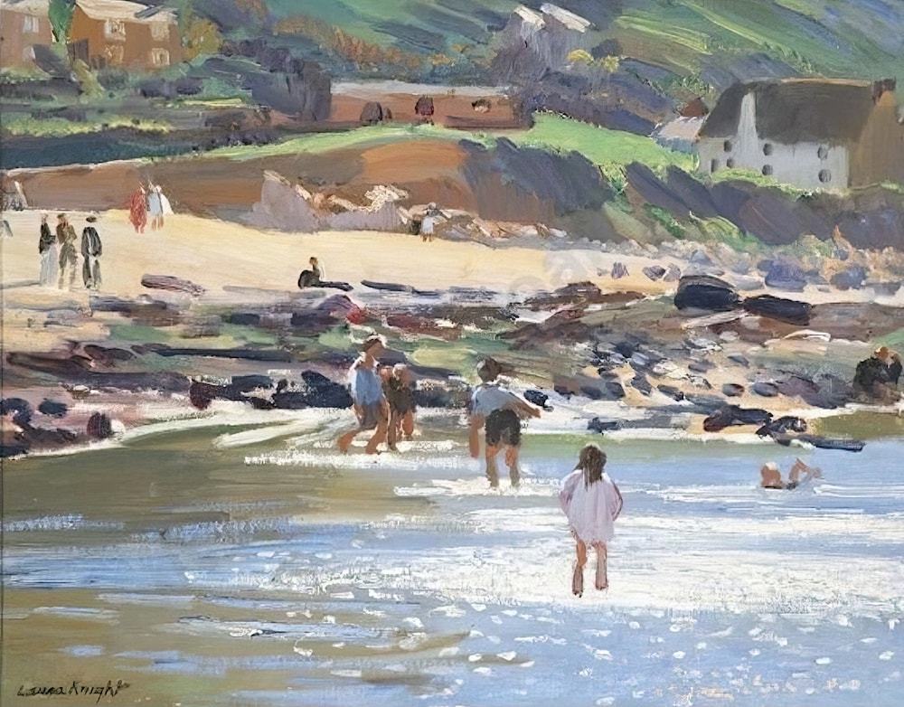Bathers at Low Tide, Sennen by Laura Knight - 2 images - Art Renewal Center