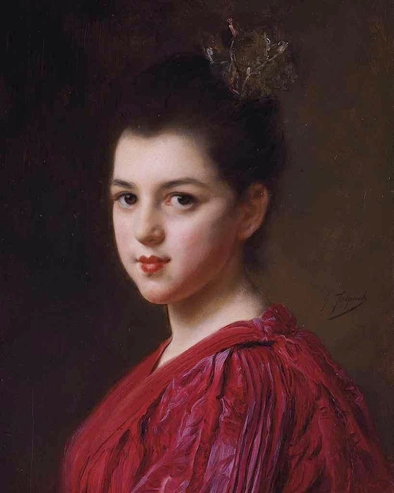 Woman in a Red Dress by Gustave Jean Jacquet - Art Renewal Center