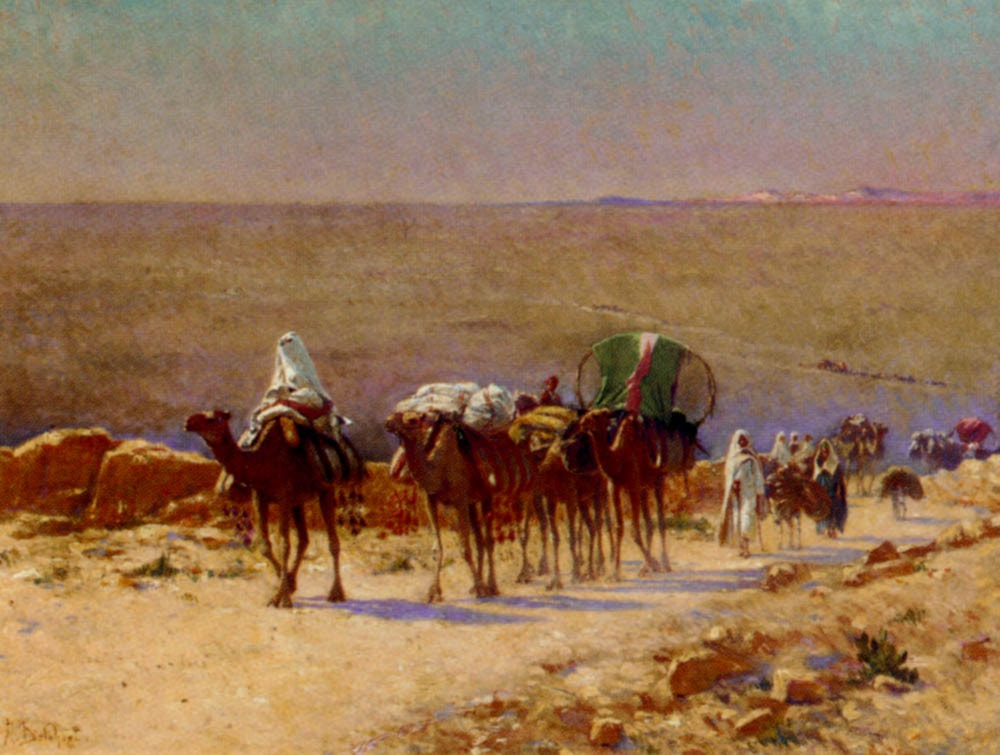 The Caravan In The Desert by Alexis Auguste Delahogue - Art Renewal Center