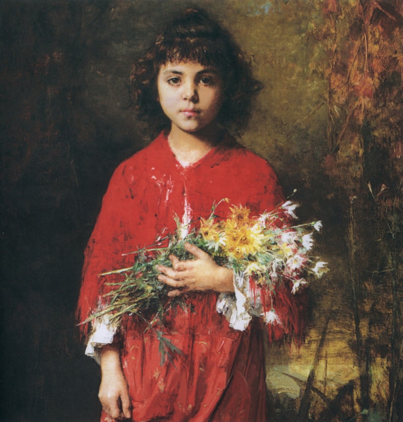 Portrait of a Girl with a Bouquet of Flowers by Alexei Alexeivich ...