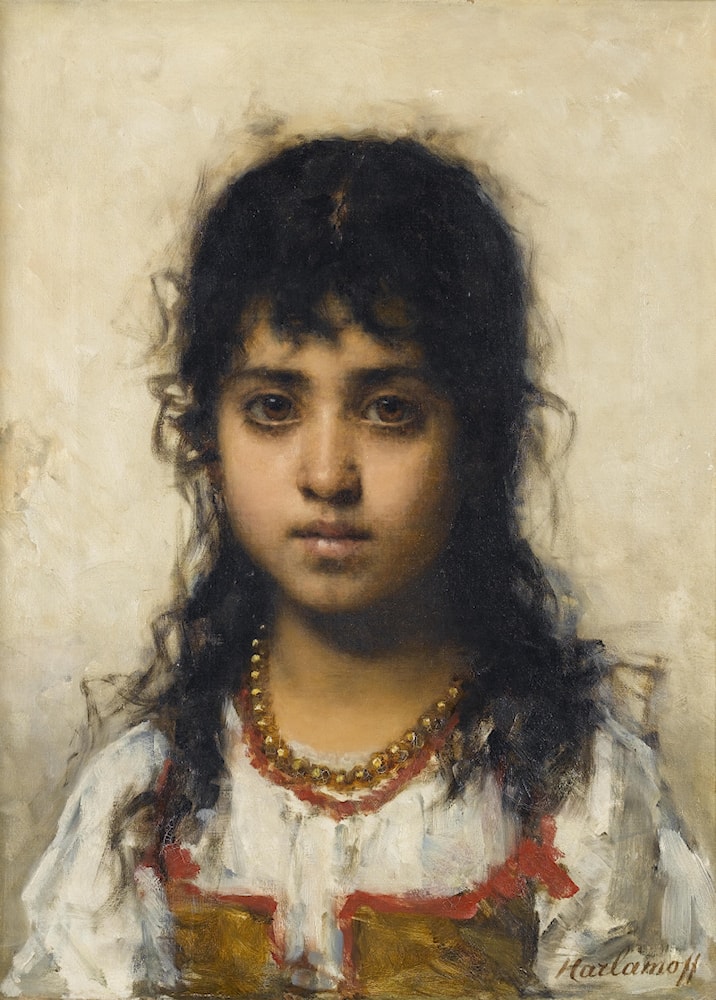 Portrait of a Young Girl by Alexei Alexeivich Harlamoff - Art Renewal ...