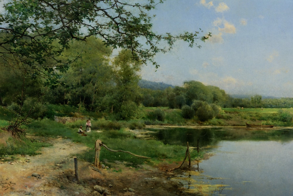 A Picnic on the Riverbank by Emilio Sanchez-Perrier - Art Renewal Center