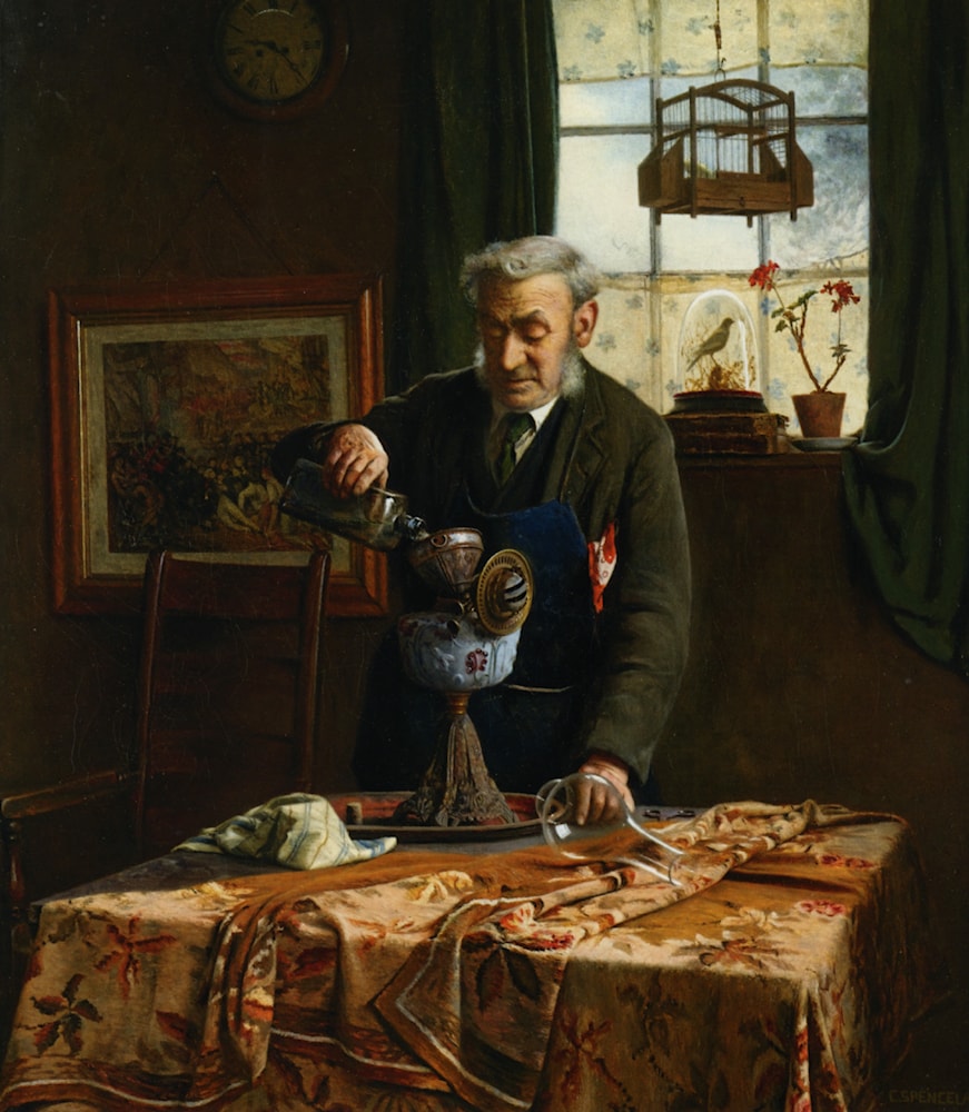Filling the Lamp Oil by Charles Spencelayh - Art Renewal Center