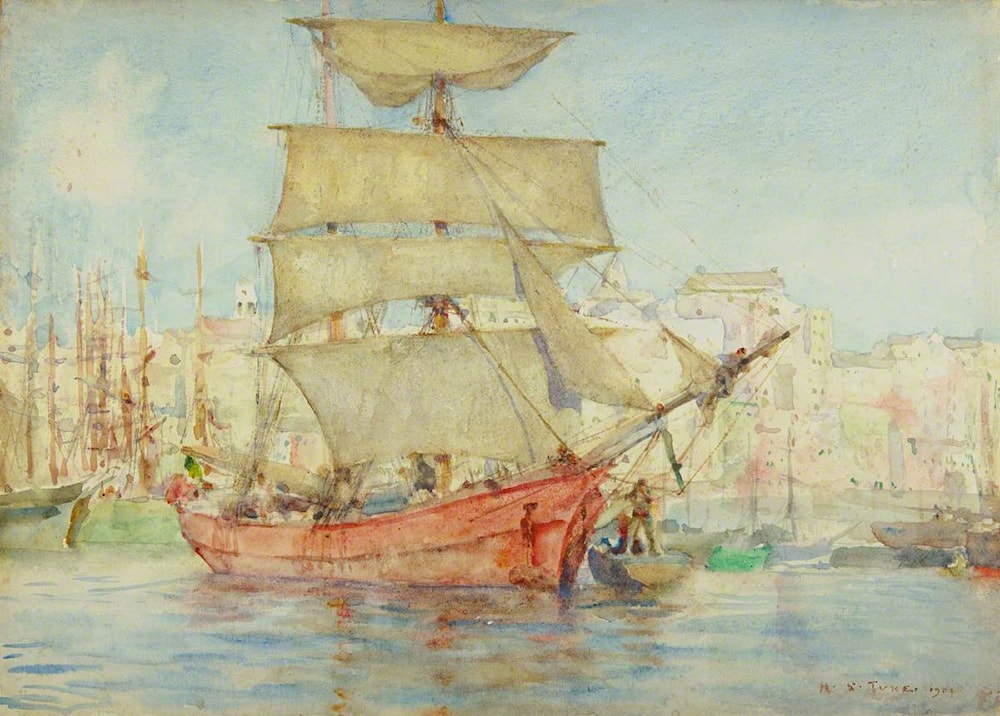 Sailing Boat in a Harbour by Henry Scott Tuke - Art Renewal Center