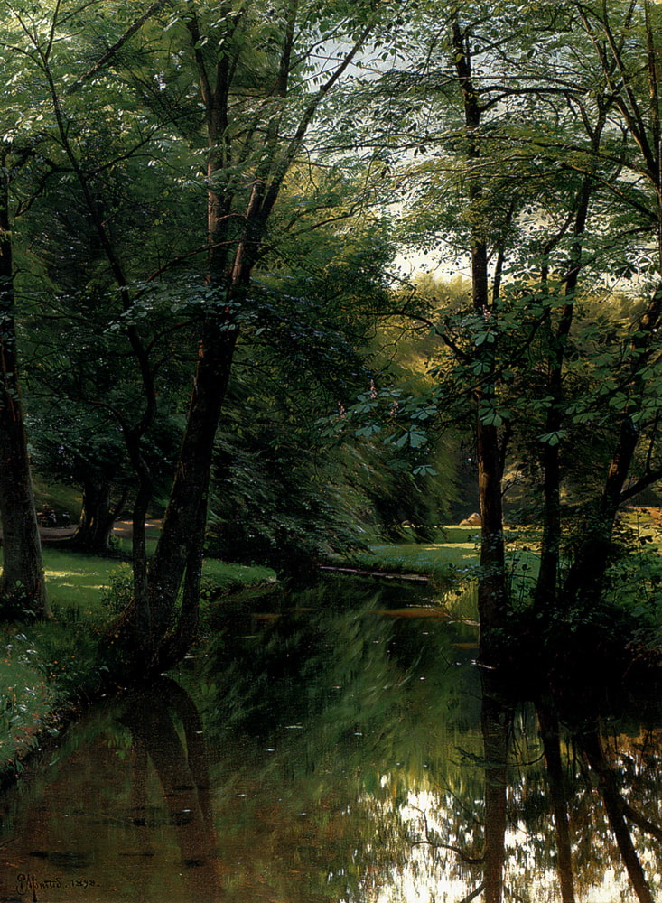 Figures Resting In A River Landscape by Peder Mørk Mønsted - Art ...