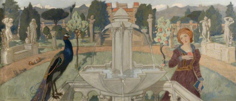 Peacocks and Fountain (decorative panel) by John Duncan - Art Renewal ...