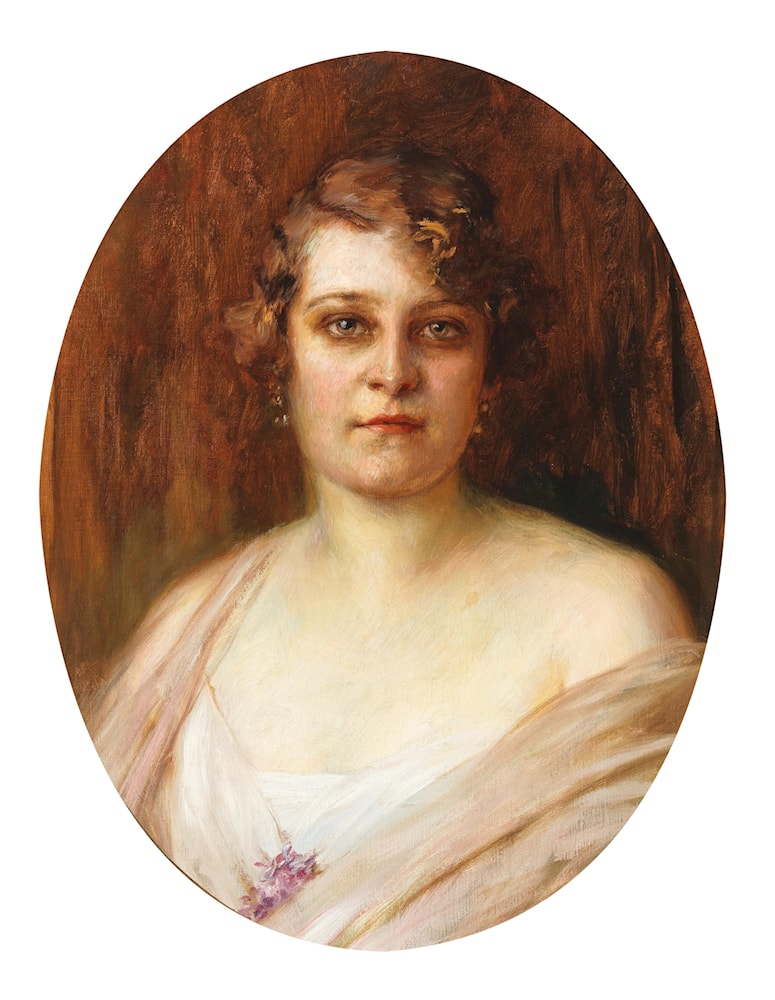 Portrait of a Young Lady with Flowers at Her Décolleté by Robert Auer ...