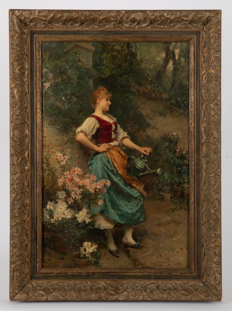 Young Woman with Watering Can by Daniel Hernandez Morillo - Art Renewal ...