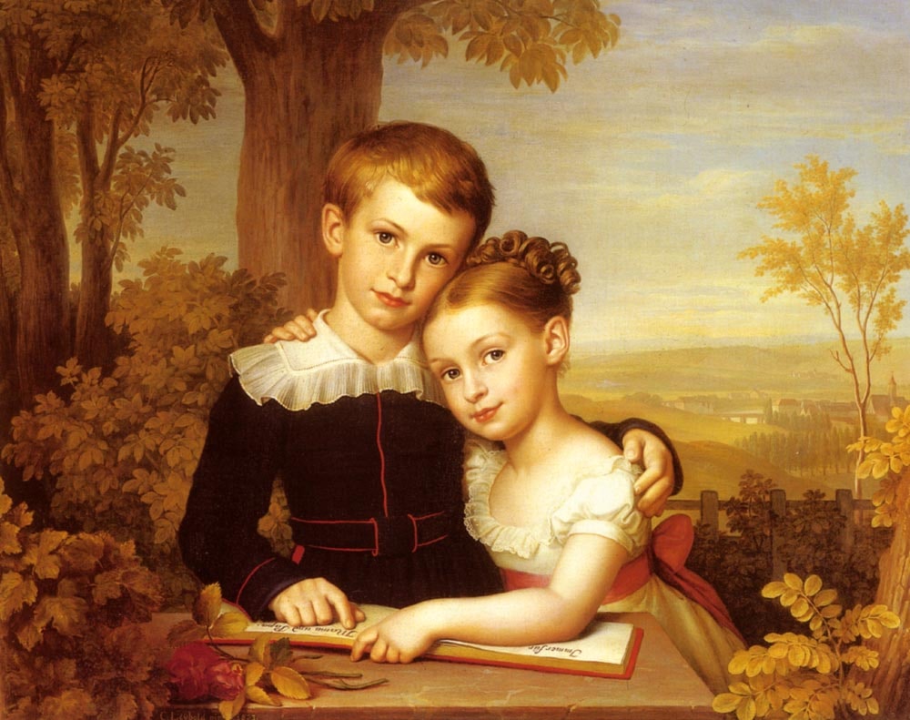 Portrait of two Children with an extensive Landscape beyond by Carl ...