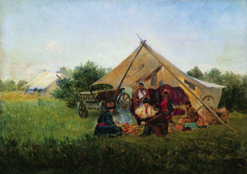 Gypsies at a Campfire by Konstantin Yegorovich Makovsky - Art Renewal ...