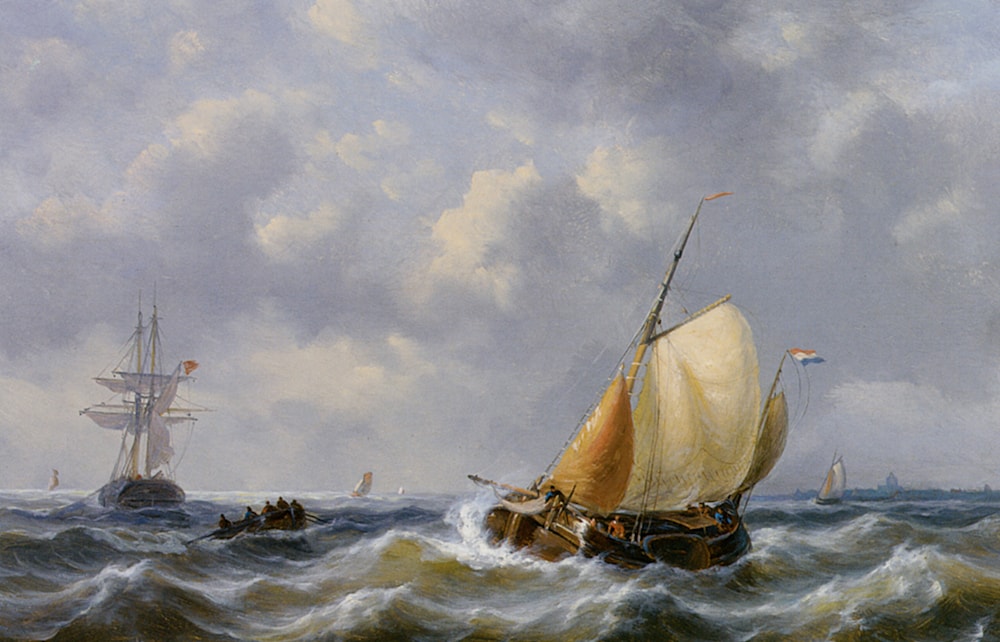 Shipping in Choppy Seas by George Willem Opdenhoff - Art Renewal Center