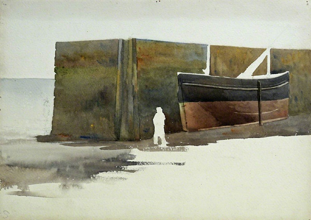 Boat and Newlyn Old Harbour Wall by Ralph Todd - Art Renewal Center