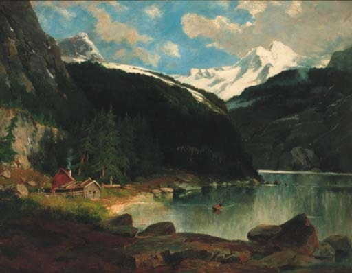 Figures Boating on a Fjord by Otto Sinding - Art Renewal Center