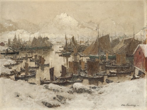 Fish Harbor in Lofoten by Otto Sinding - Art Renewal Center