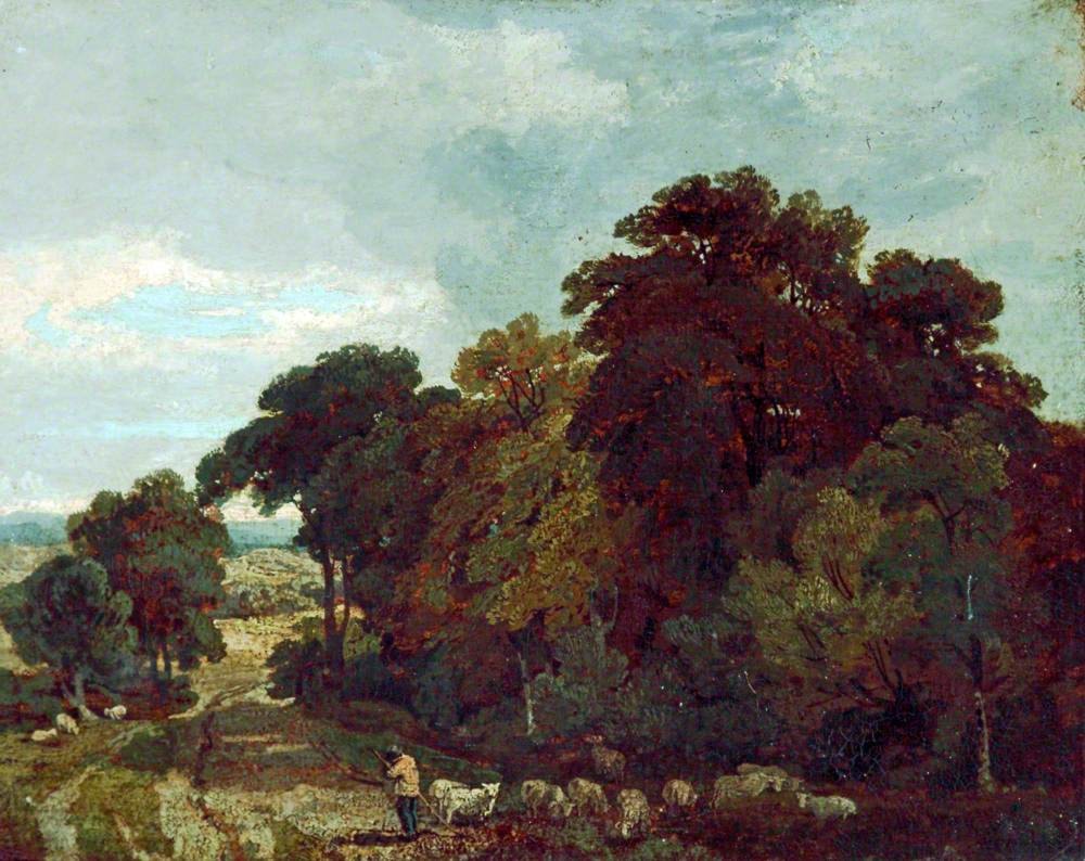Landscape with Trees, a Shepherd and His Flock by William Havell - Art ...