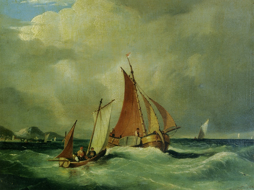 Fishing Boats on an Open Sea by Frederick Calvert - Art Renewal Center